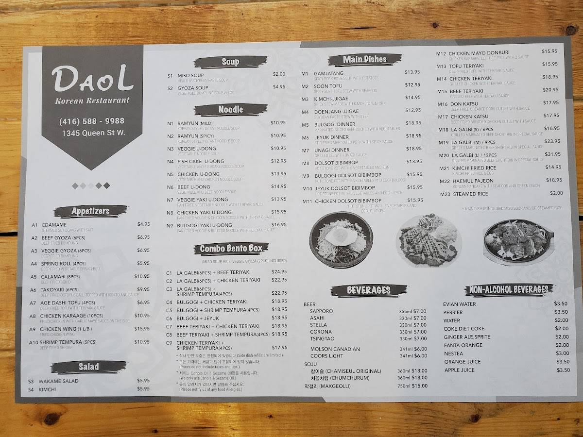 Carta de Daol Korean Restaurant, Toronto