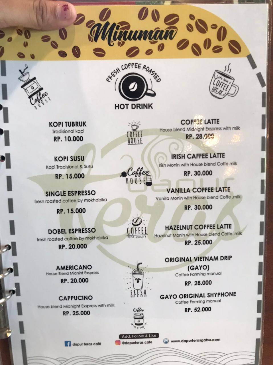 Menu at Dapur Teras GATSU restaurant, Indonesia