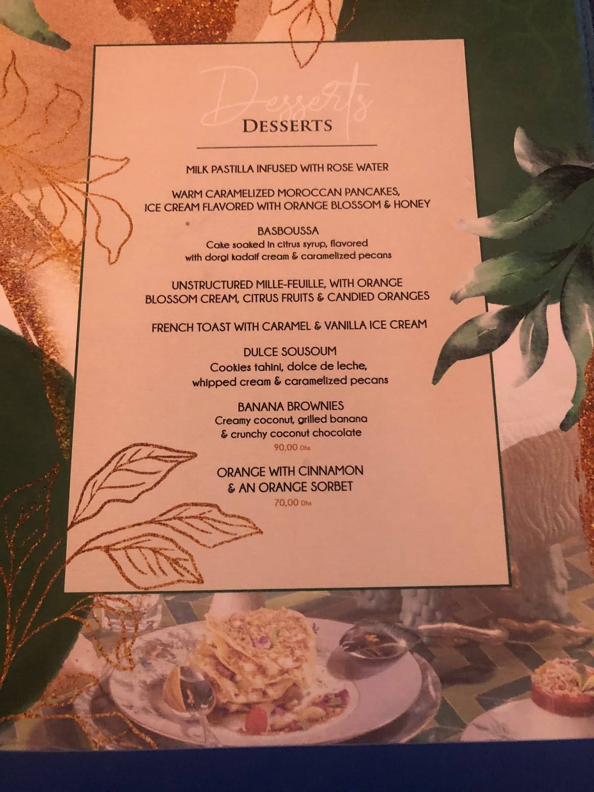 Menu au Dar Dada restaurant, Casablanca