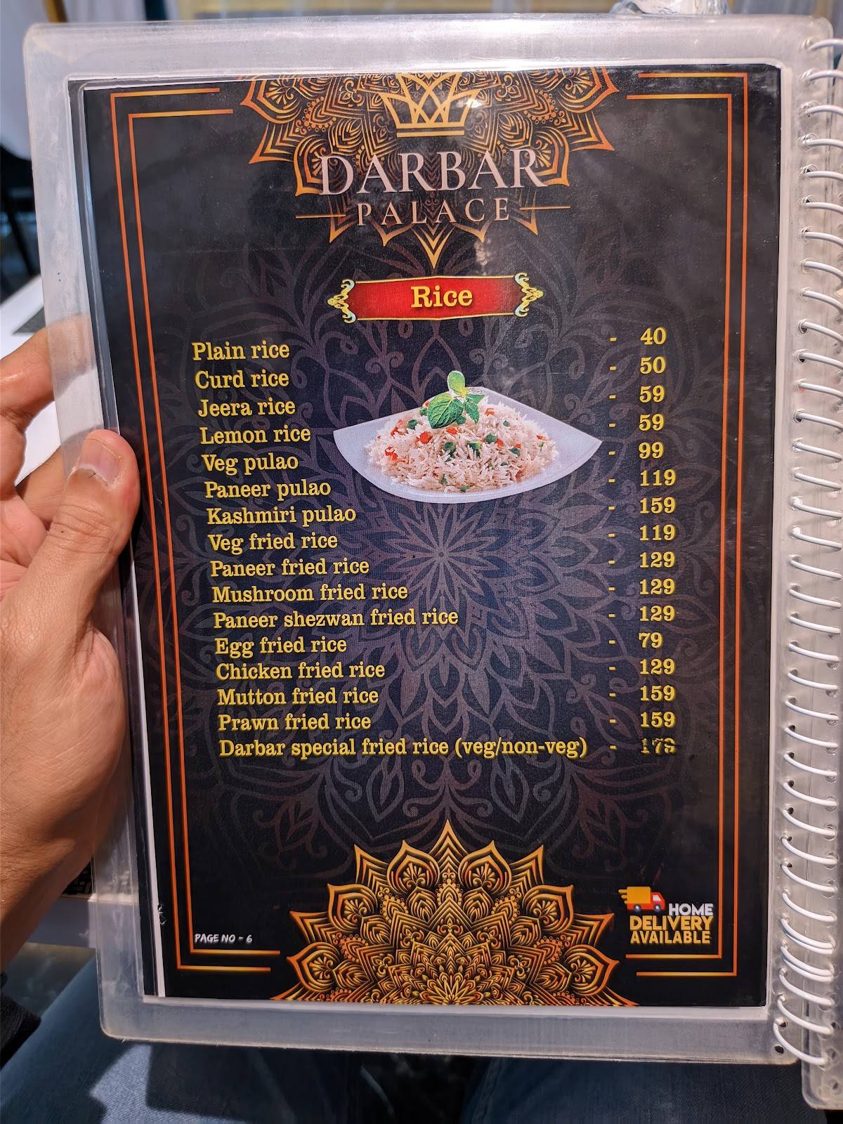 Menu at Darbar palace, Koraput