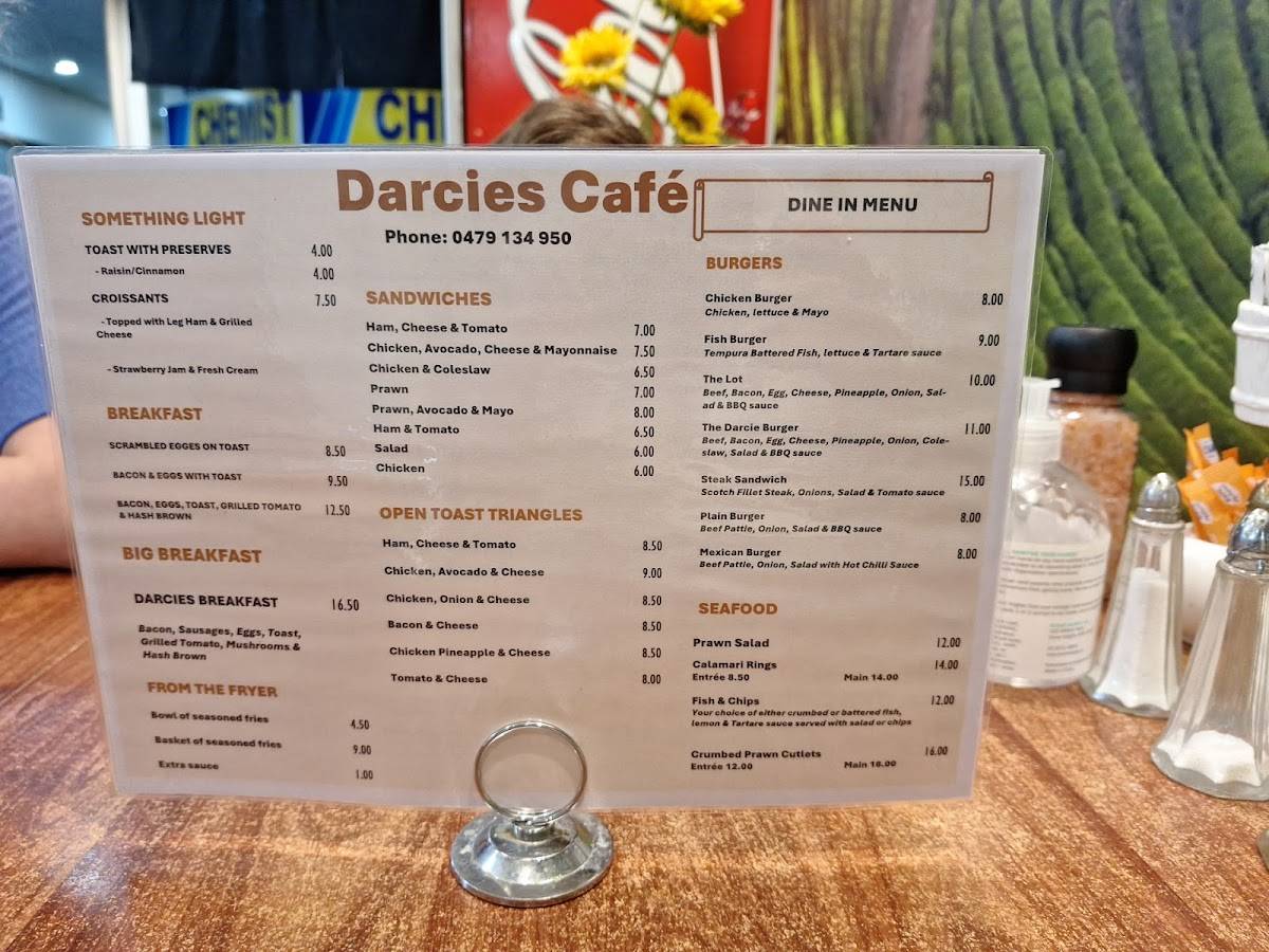 Menu at Darcie's Cafe, Berowra Heights