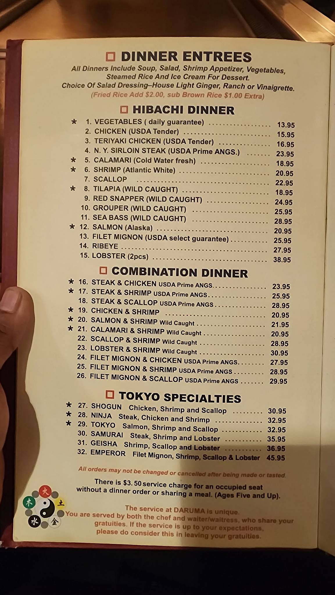 Menu at Daruma Japanese Steakhouse, Douglasville, The Landing Dr