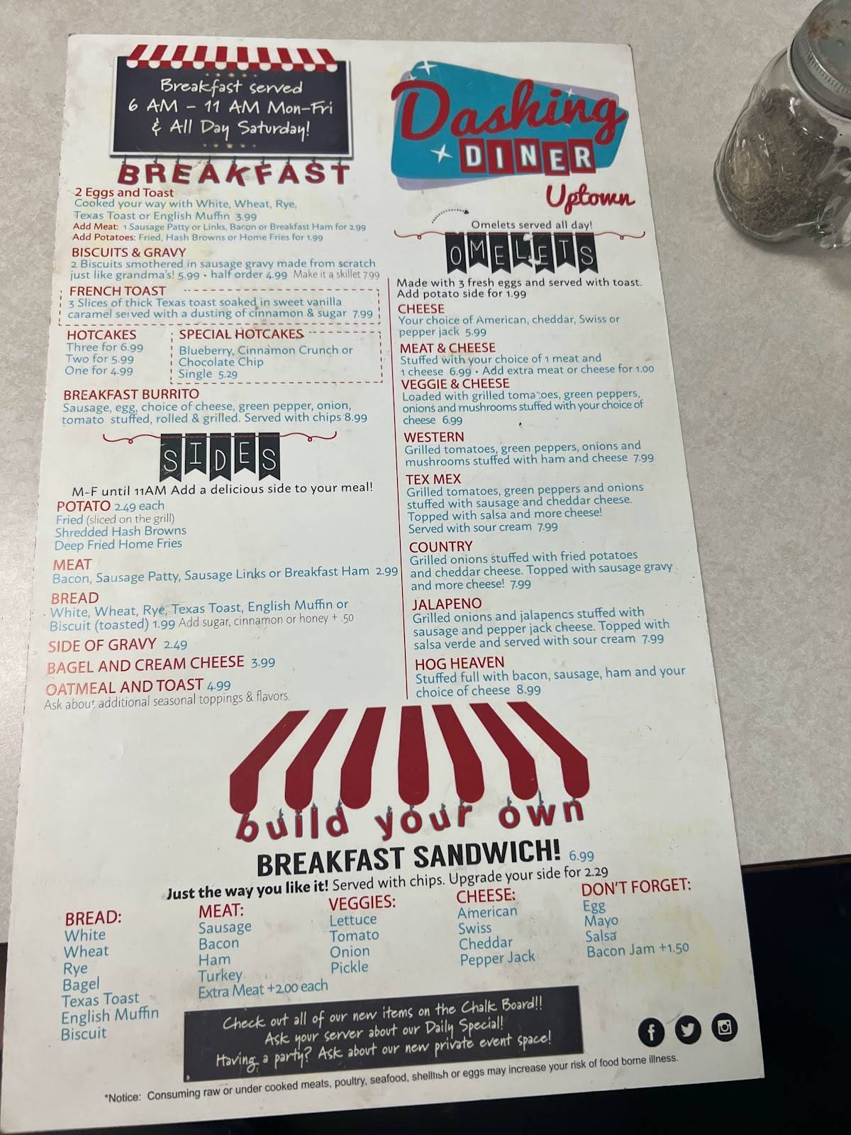 Menu at Dashing Diner Uptown restaurant, Johnstown