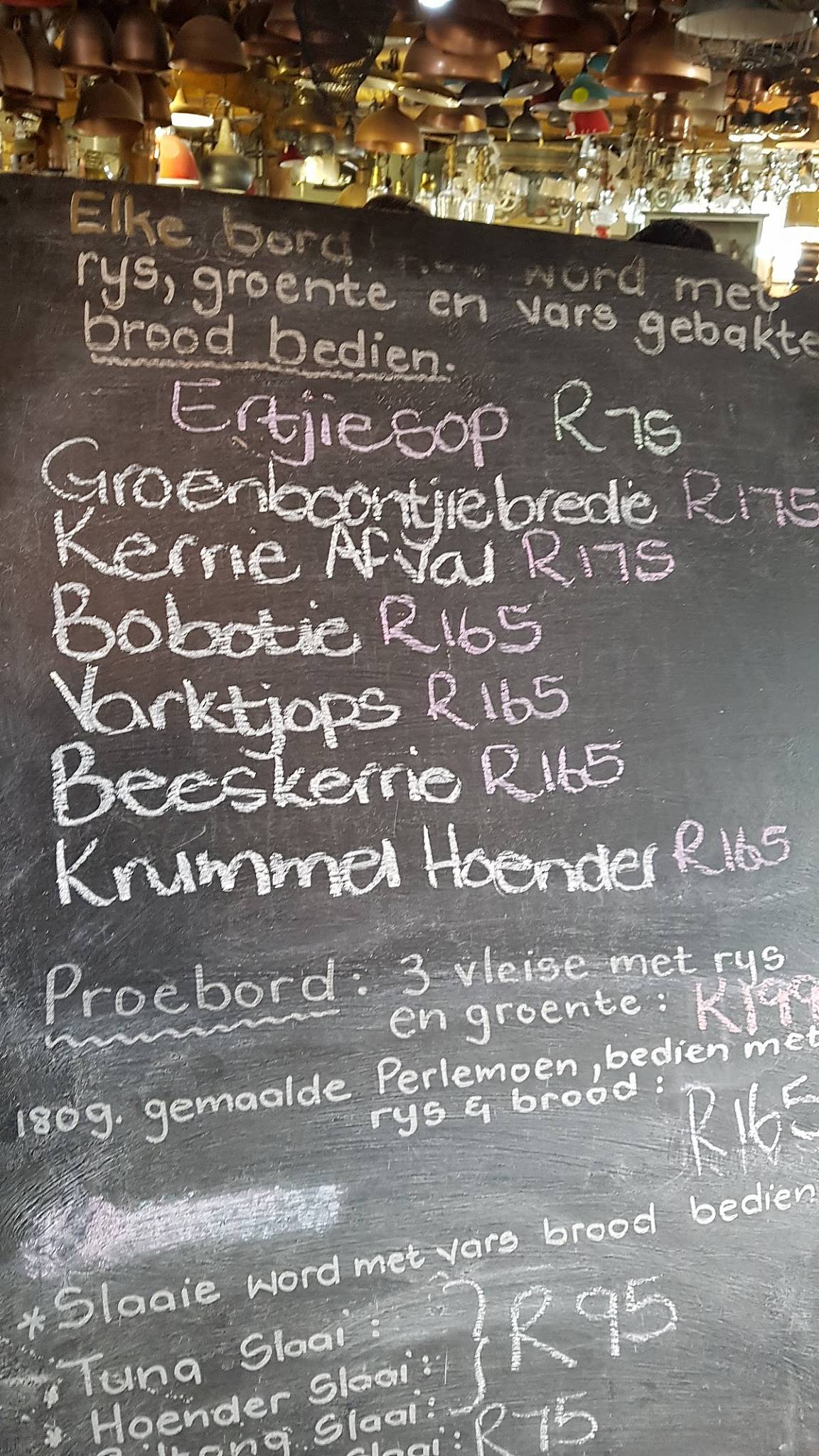 Menu at Dassiesfontein restaurant, South Africa, N2 between Bot River