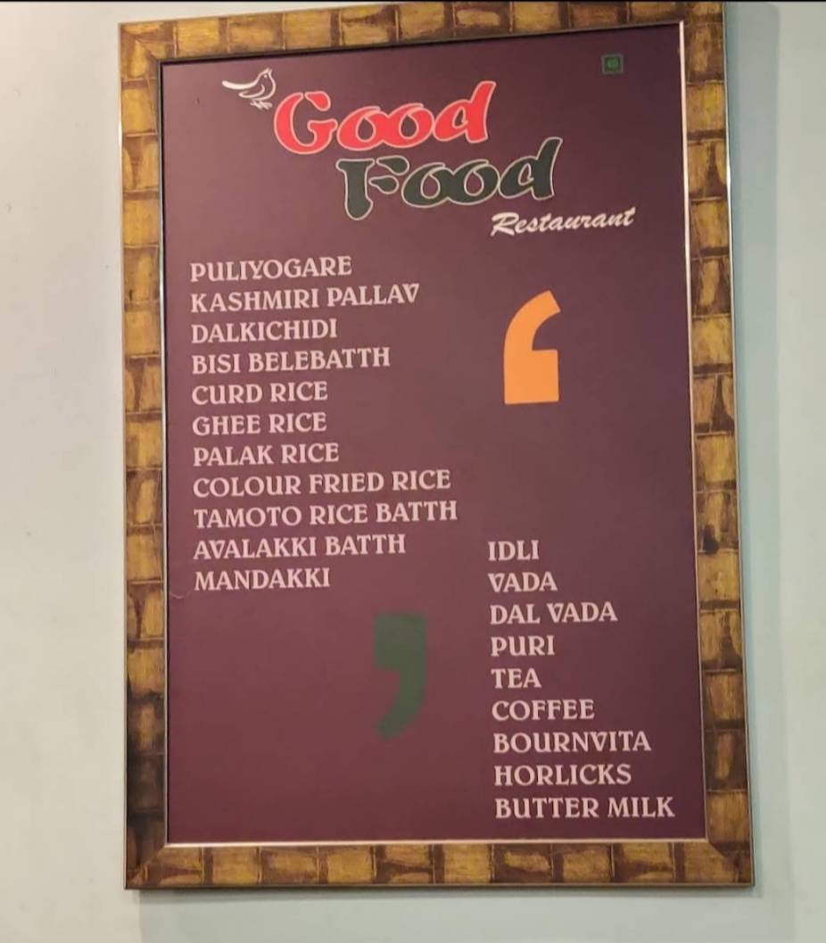 Menu at Good Food Restaurant, Davanagere
