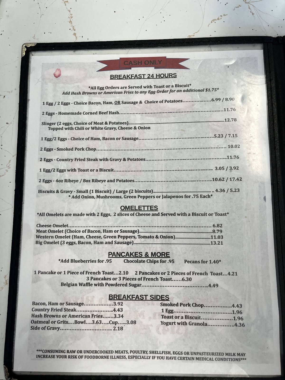 Menu at Dave's Diner restaurant, Affton