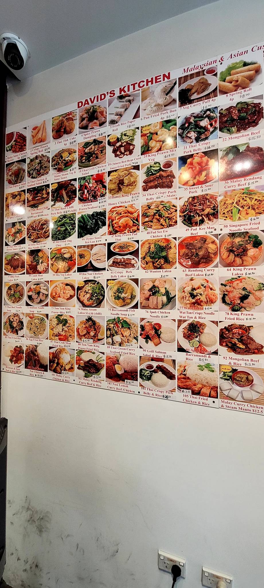 Menu at David's Kitchen restaurant, Sydney, 127 Liverpool St