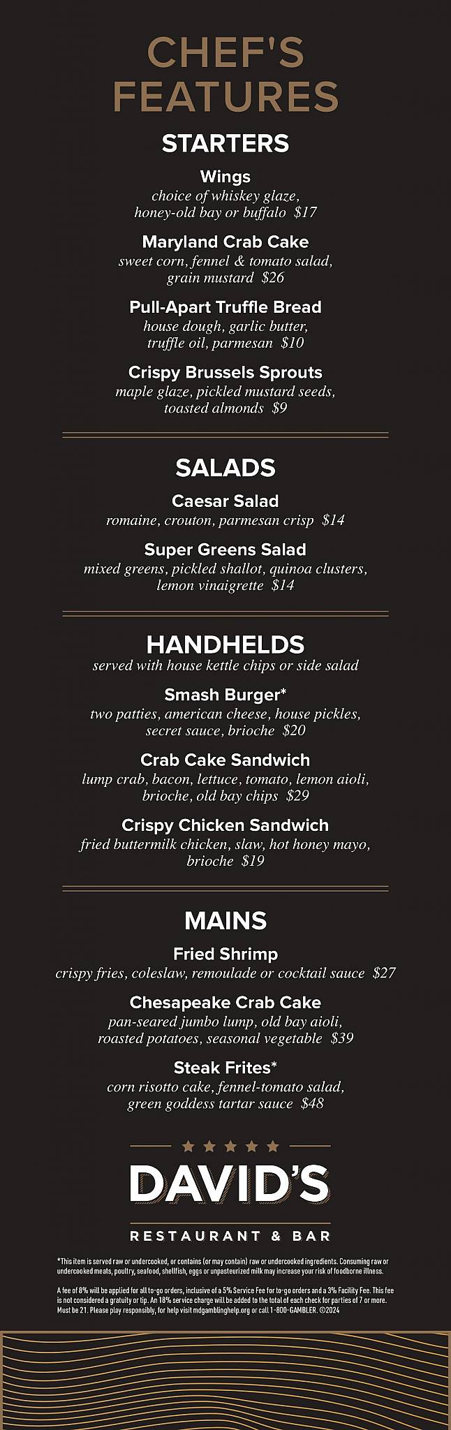 Menu at David's restaurant, Hanover, Arundel Mills Cir #7777