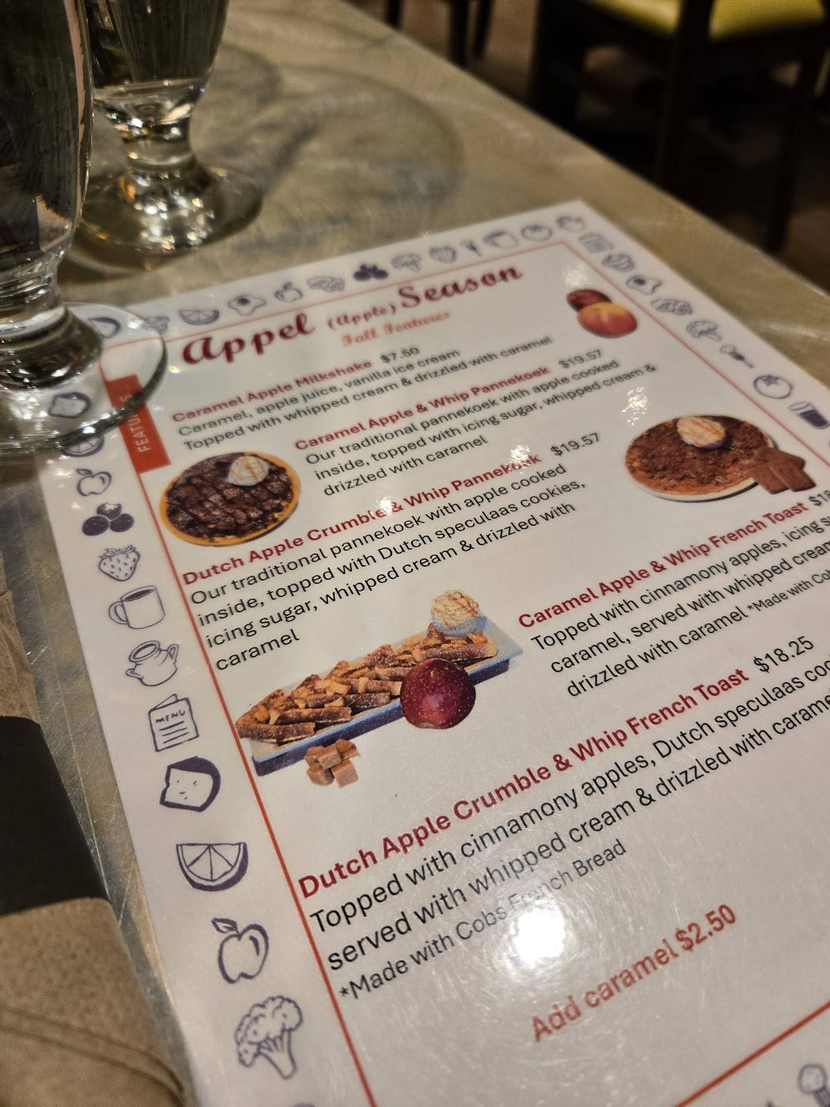 Menu at De Dutch restaurant, Edmonton