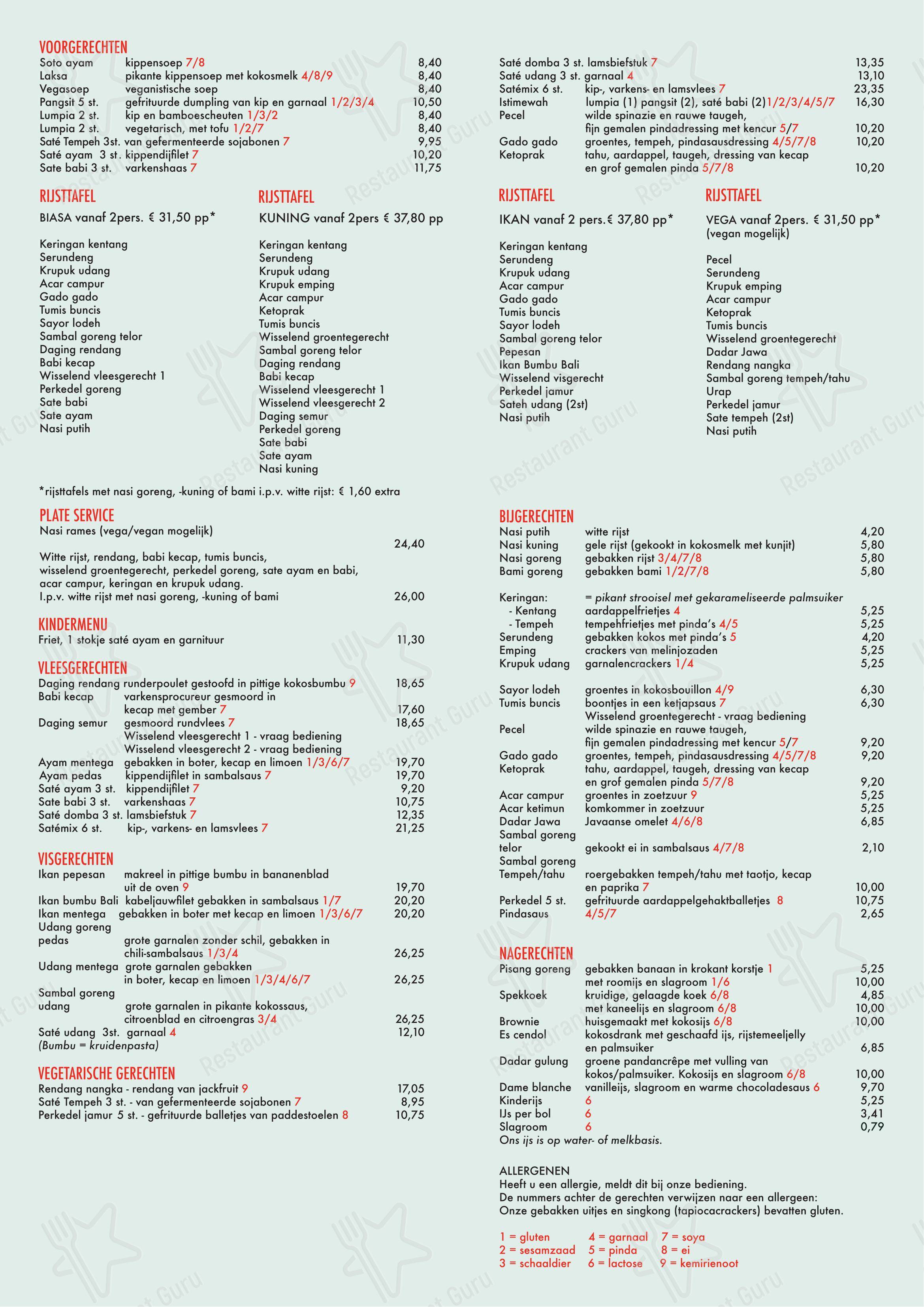 Menu at De Lachende Javaan, Haarlem