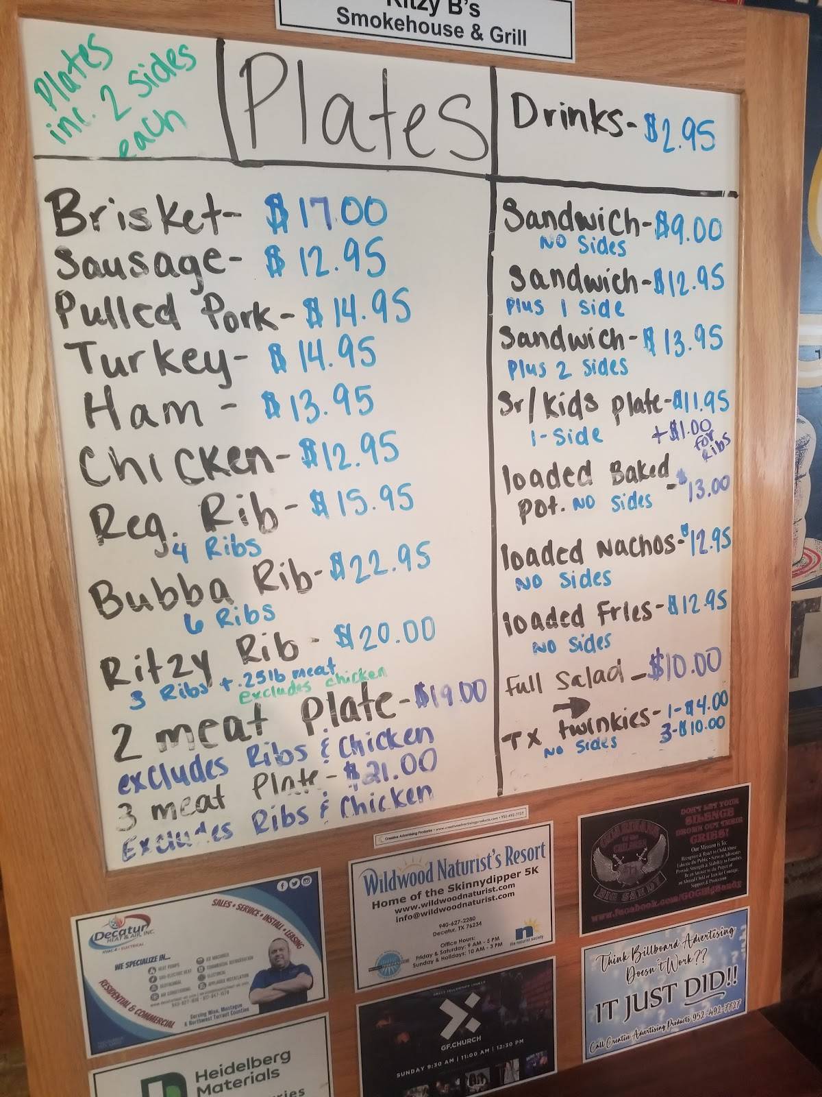 Menu at Ritzy B's Smokehouse & Grill BBQ, Decatur