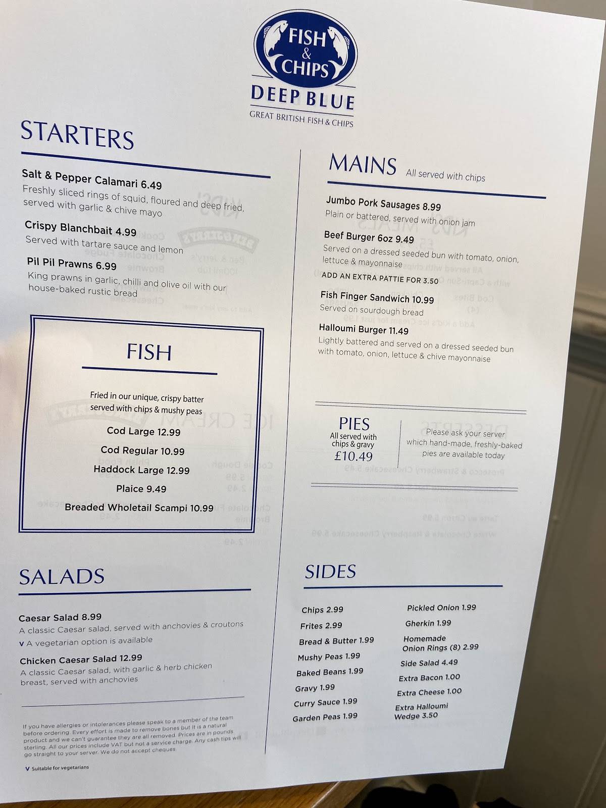 Menu at Deep Blue Fish & Chips fast food, Portsmouth, Units 4
