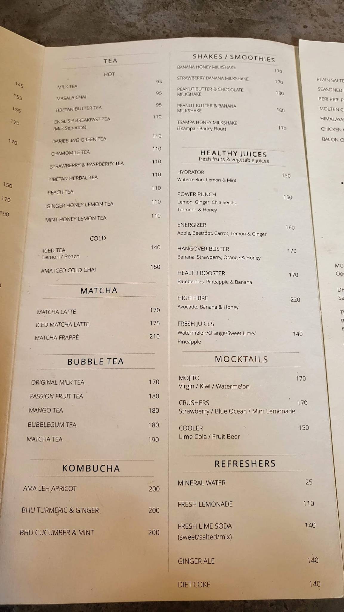 Menu at AMA Cafe, Dehradun