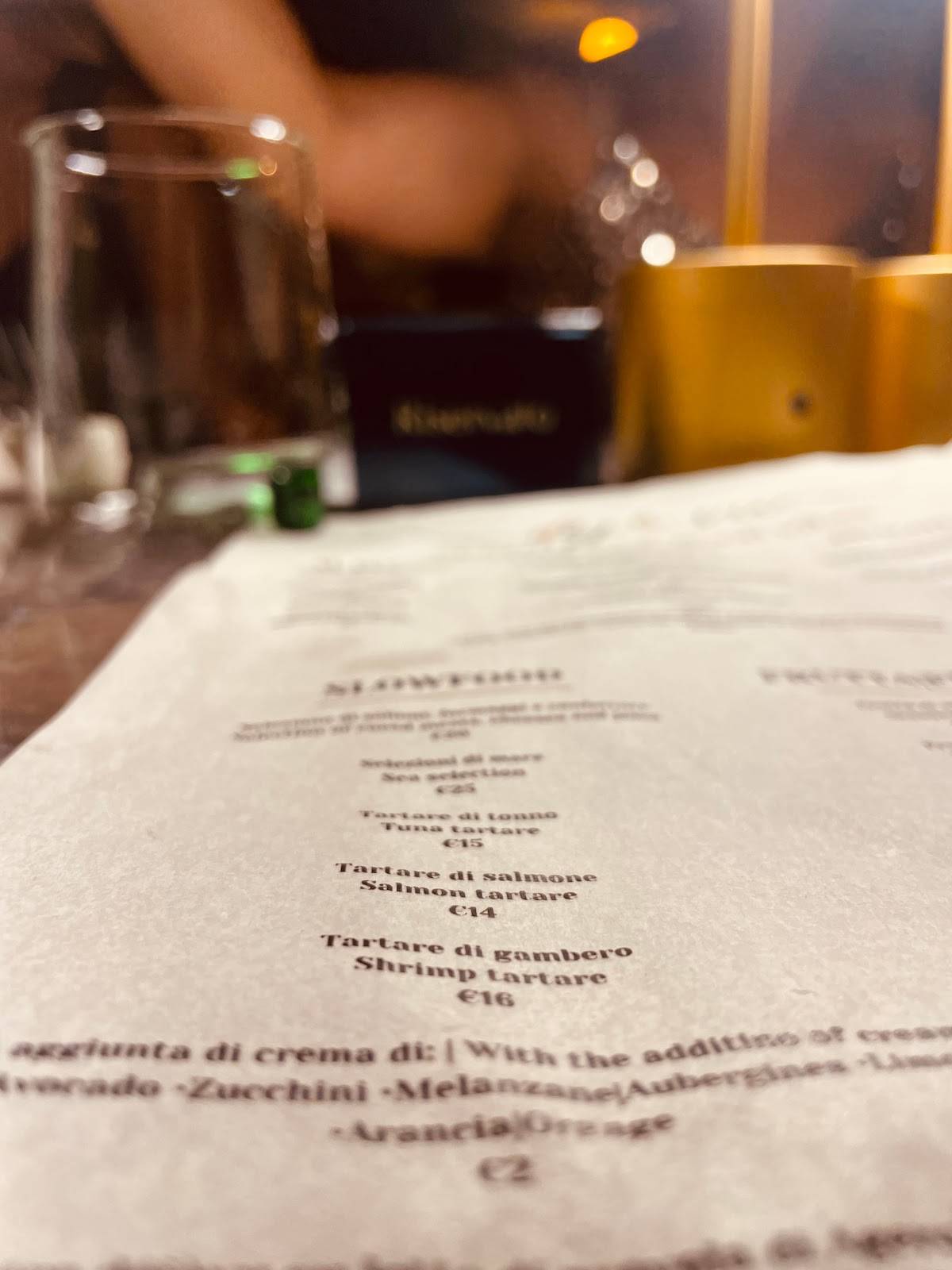 Menu au DejaVù Champagneria restaurant, Pompei