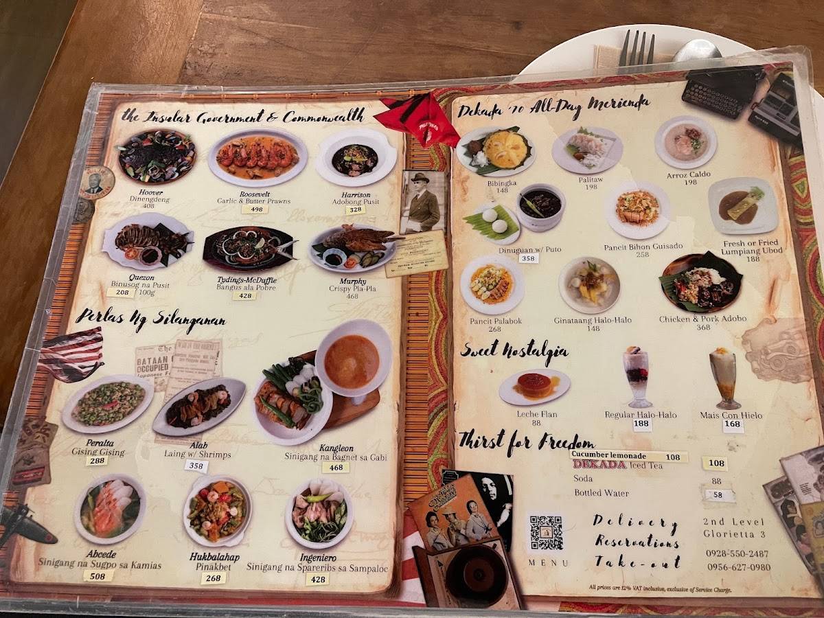 Menu at Dekada, Historic Filipino Cuisine restaurant, Makati