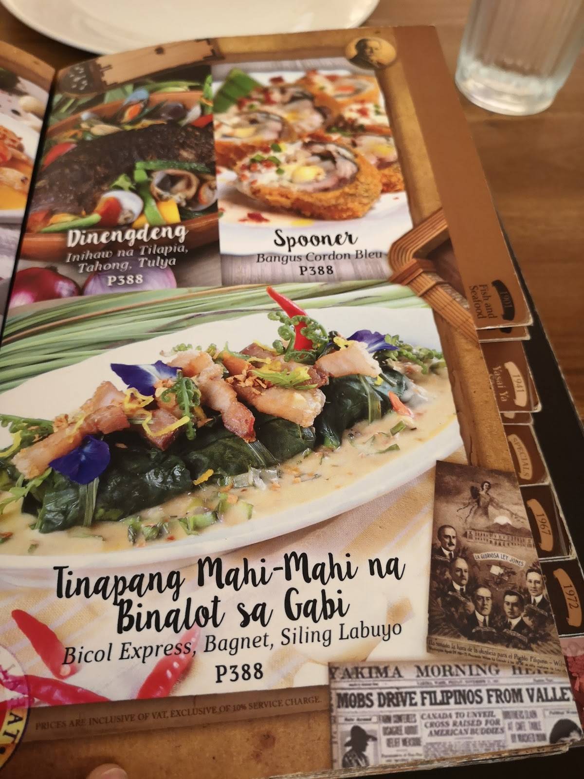Menu at Dekada, Historic Filipino Cuisine restaurant, Makati