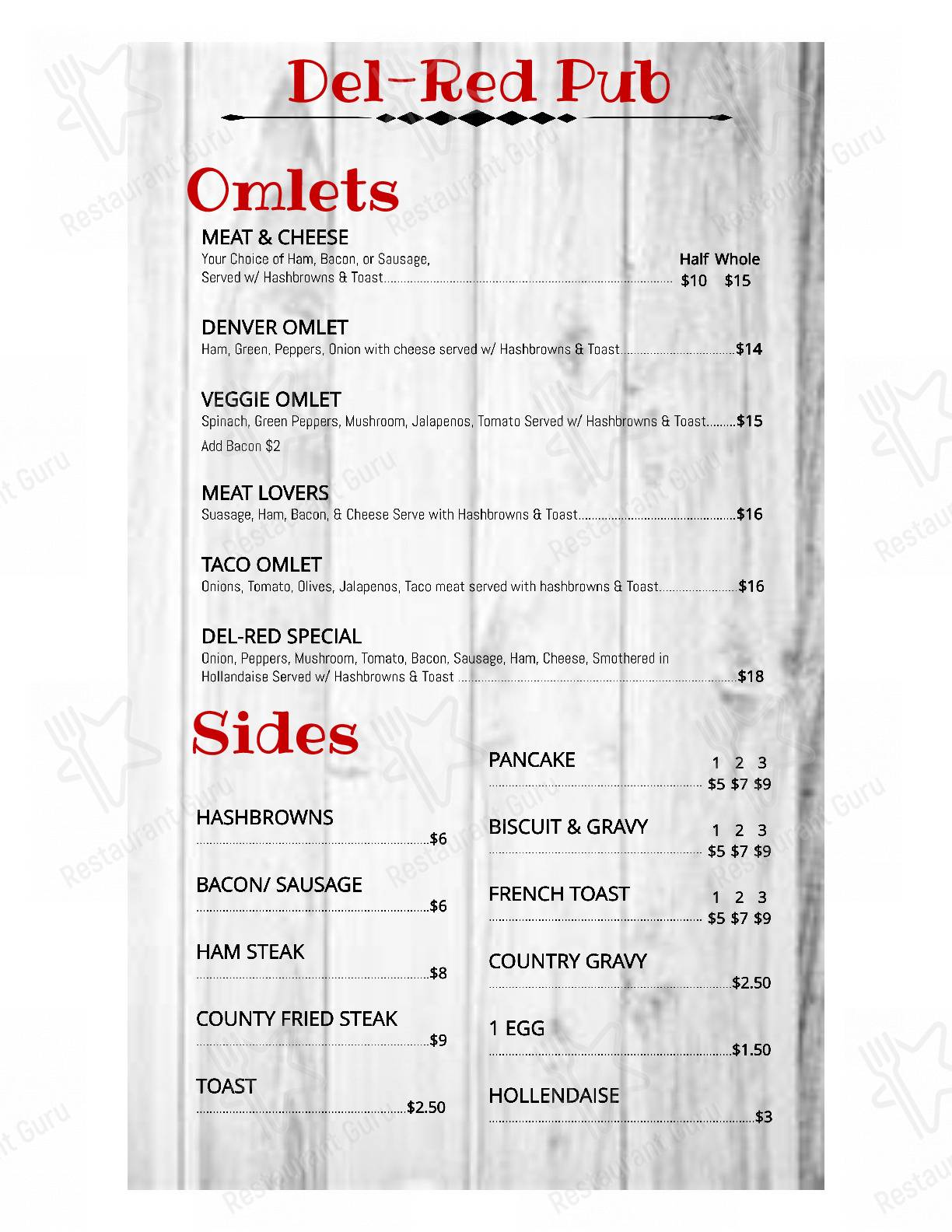 Menu at Del-Red Pub, Soap Lake, 311 Main Ave E