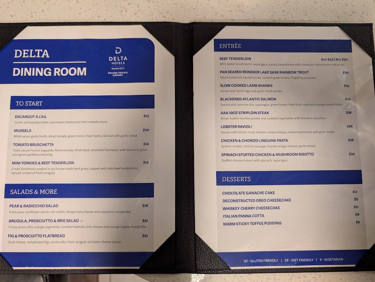 Menu at Delta Dining Room restaurant, Grande Prairie