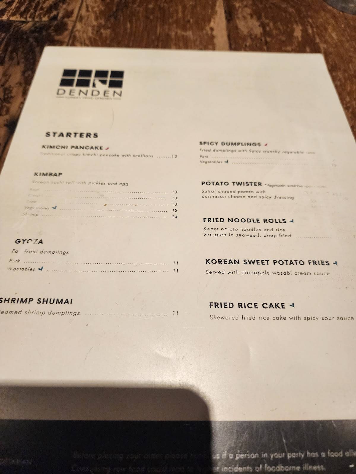 Menu at Den Den Korean Fried Chicken restaurant, Providence