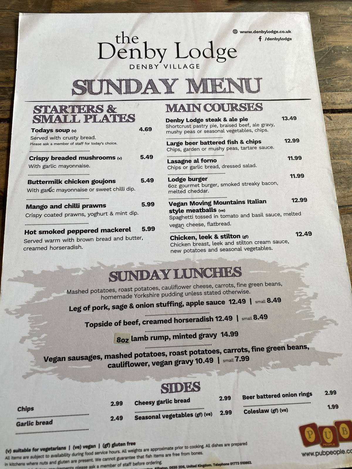 Menu at Denby Lodge pub & bar, Ripley