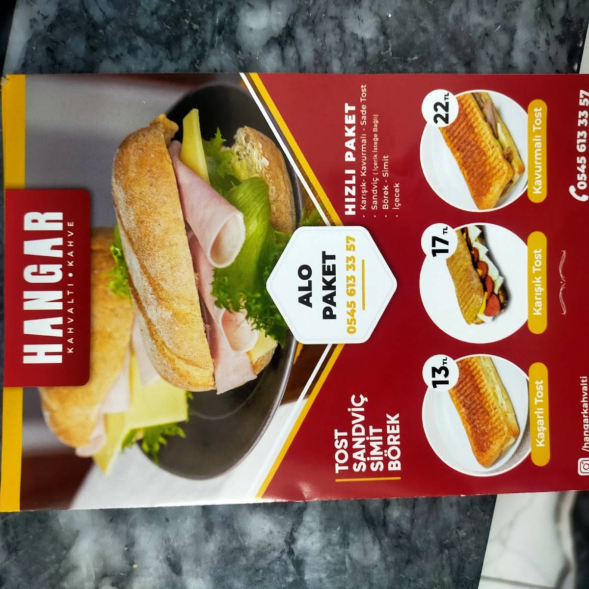 Menu at Hangar Tost, Denizli