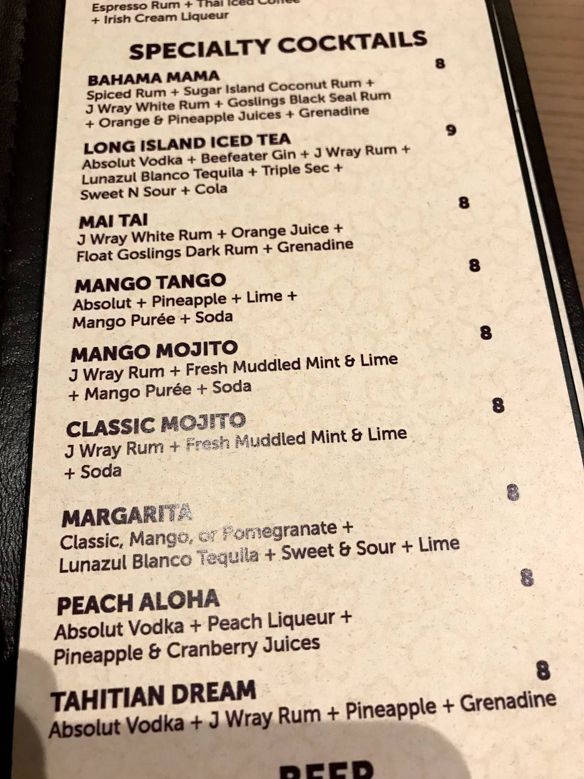 Menu at Busaba restaurant, Louisville