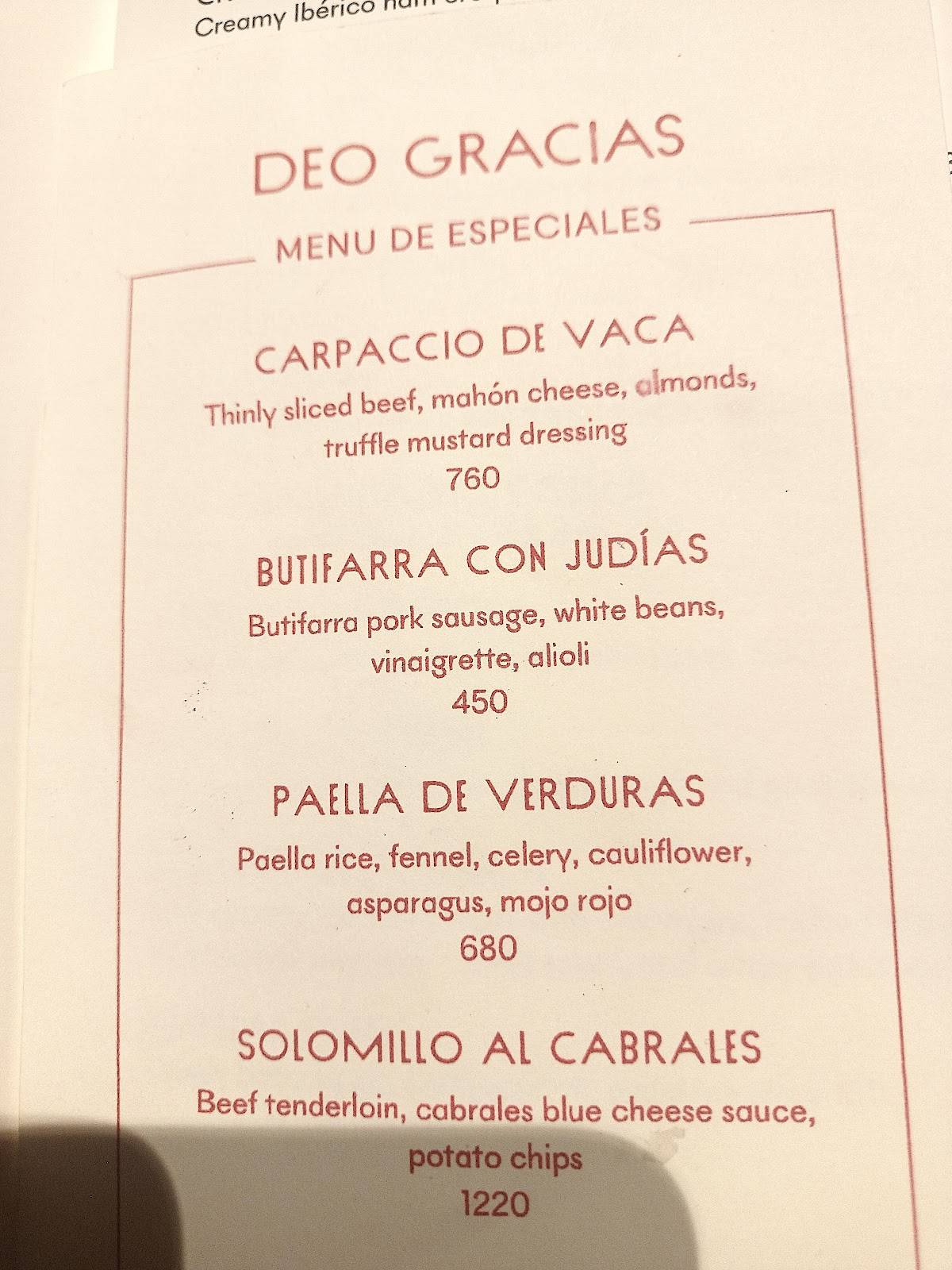 Menu at Deo Gracias restaurant, Quezon City