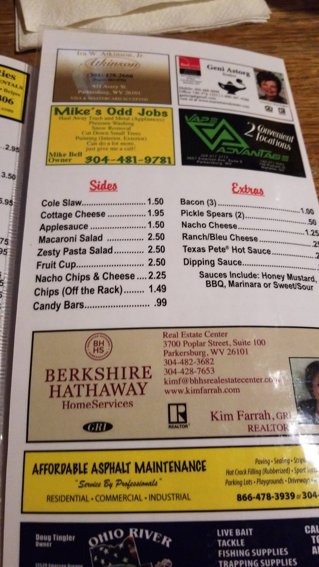 Menu at Der Dog Haus restaurant, Parkersburg