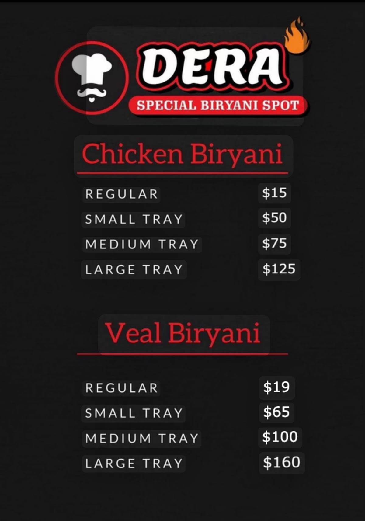 Menu at Dera Biryani (Pre-order Only) BBQ, Mississauga
