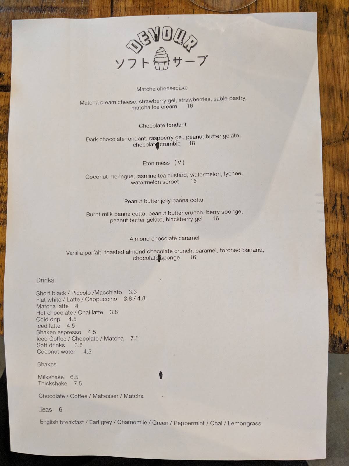 Menu at Devour Cafe Patisserie, Adelaide, 52 Davenport Terrace