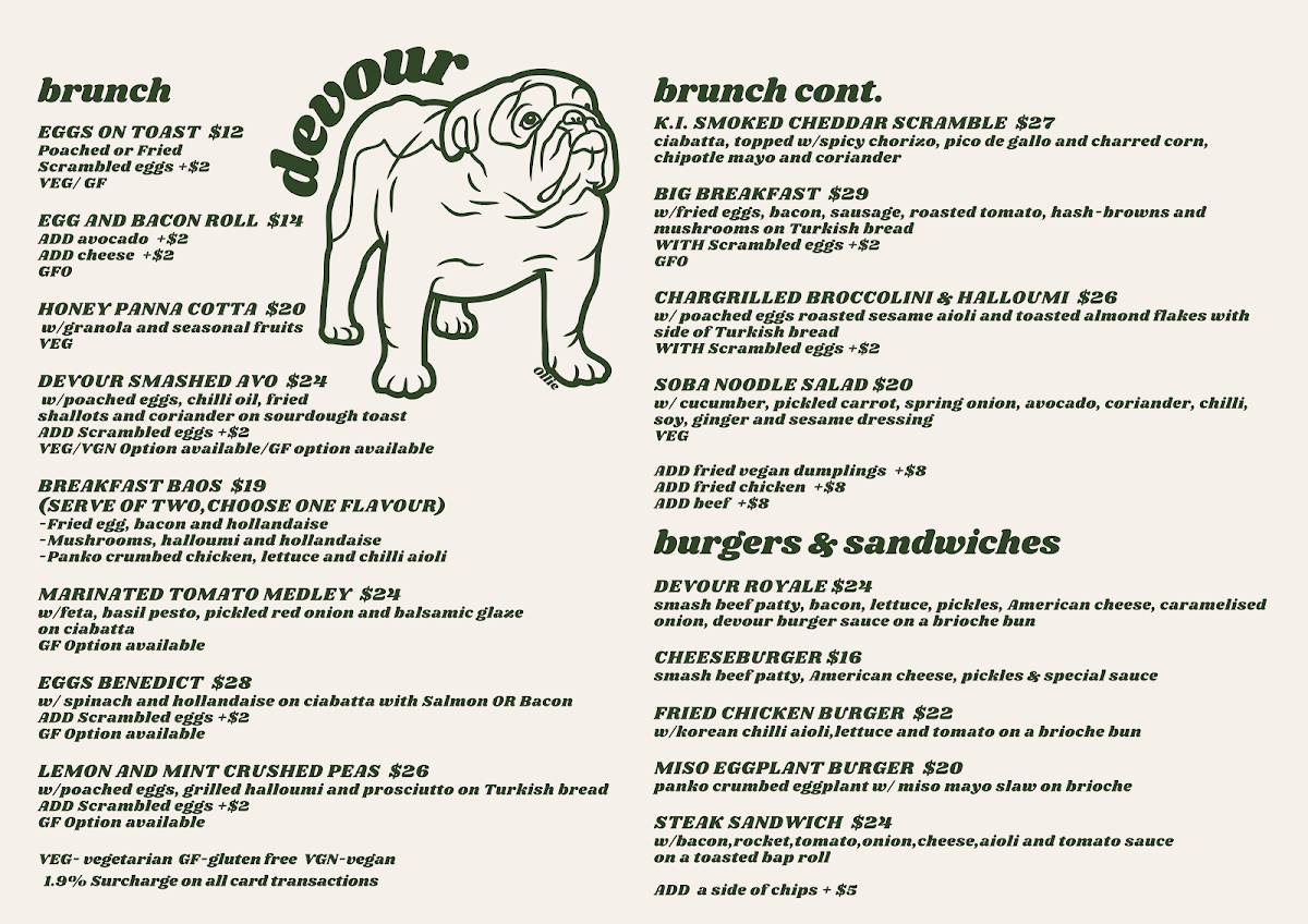 Menu at Devour Cafe Patisserie, Adelaide, 52 Davenport Terrace