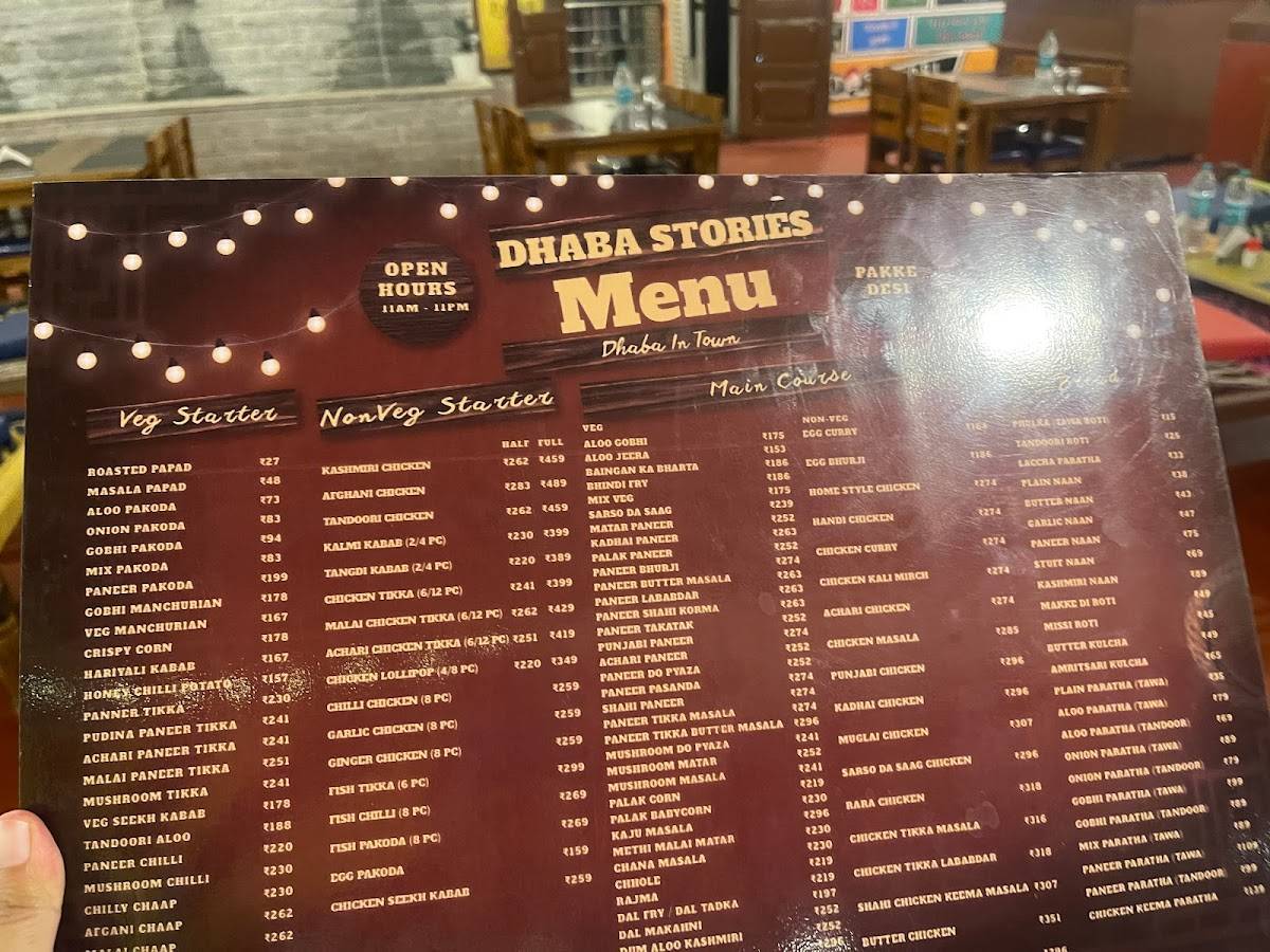Menu at Dhaba Stories HSR, Bengaluru