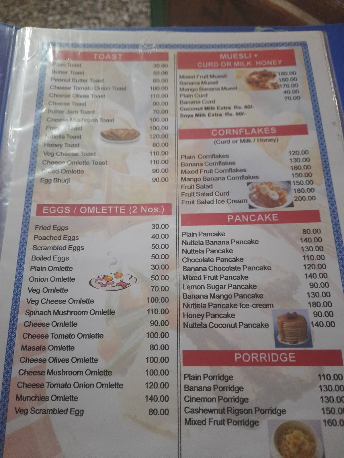 Menu at Munchies, Dharamshala