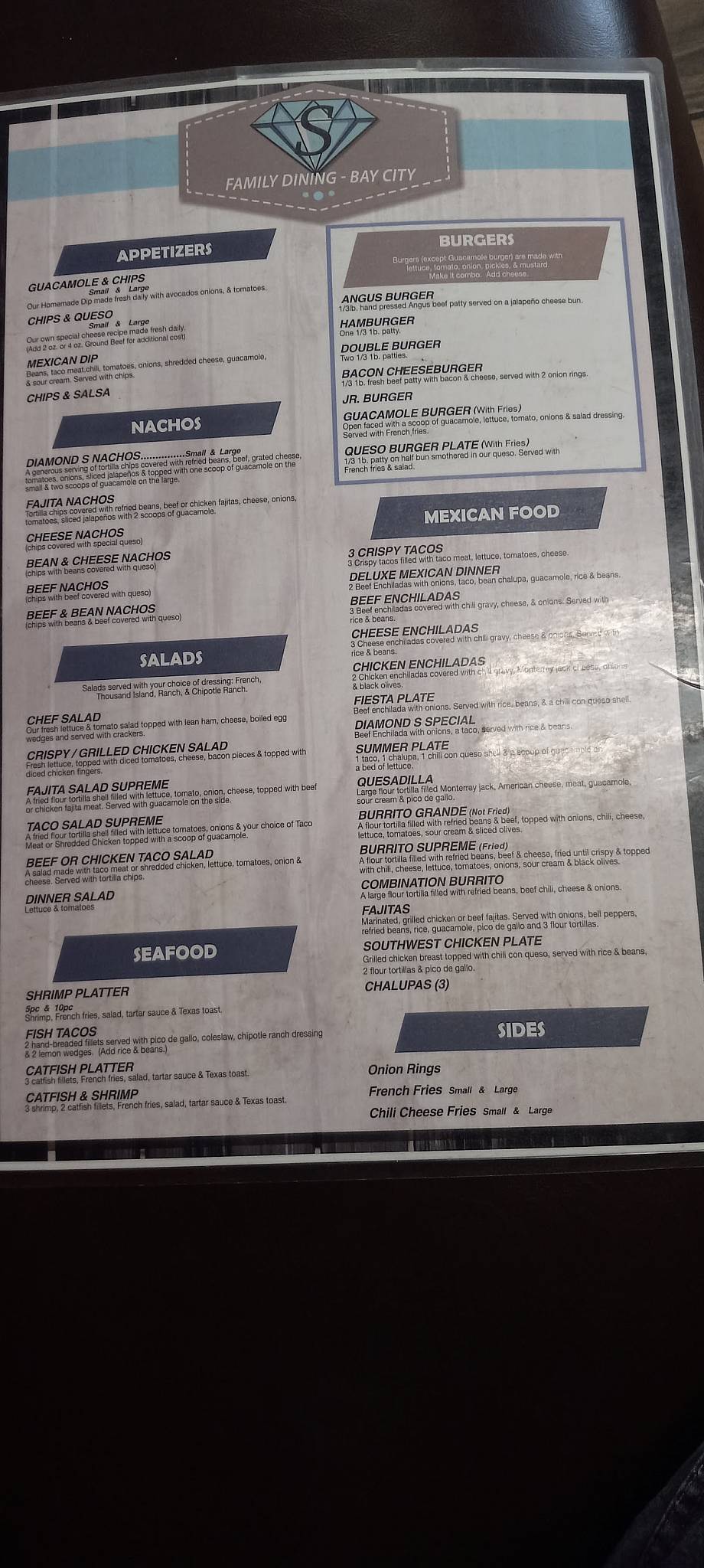 Menu at Diamond S Restaurant, Bay City