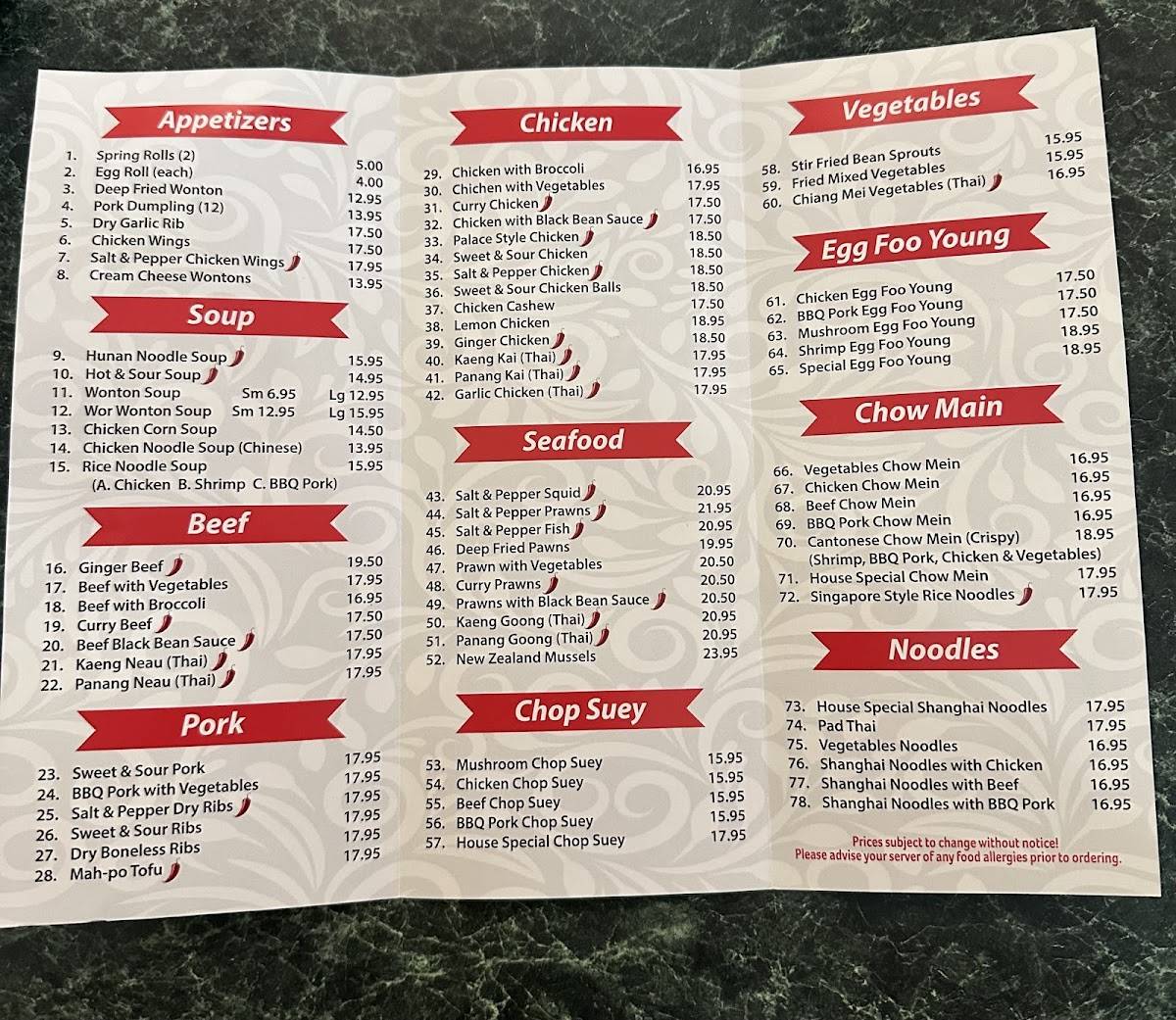 Menu at Diana restaurant, Drumheller