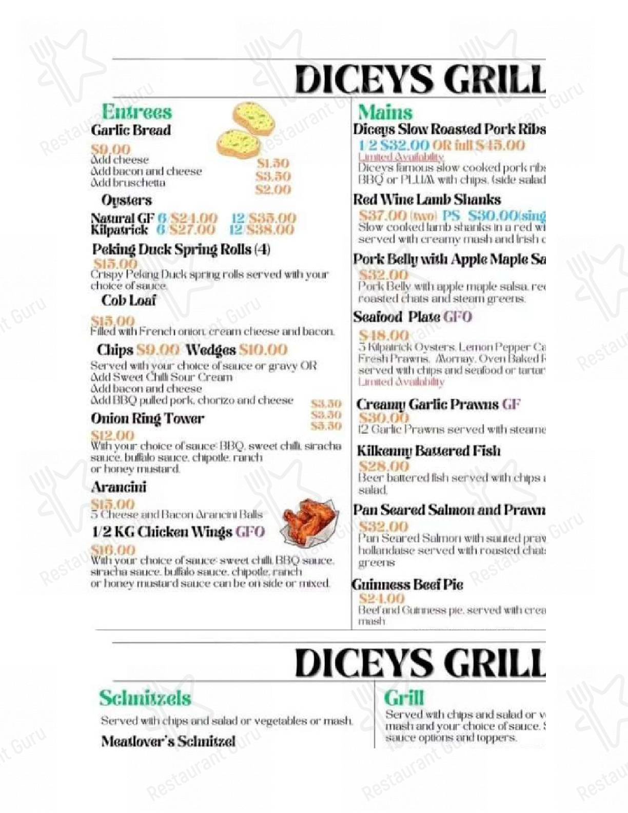 Menu at Dicey's Bar And Grill, West Gladstone