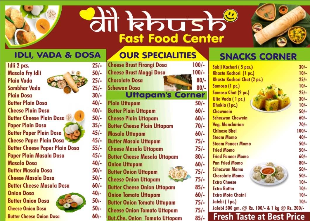 Menu at Dil Khush Fast Food Center, Howrah