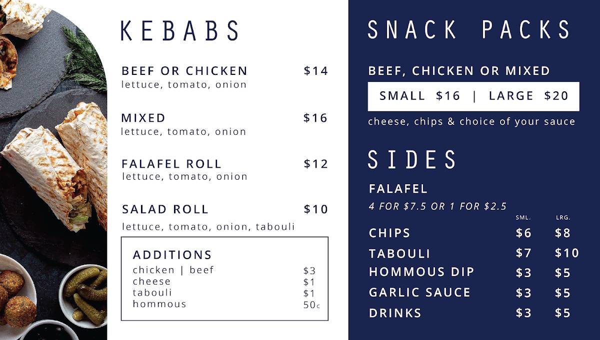 Menu at Dilara Kebabs and Street Food, Woolooware