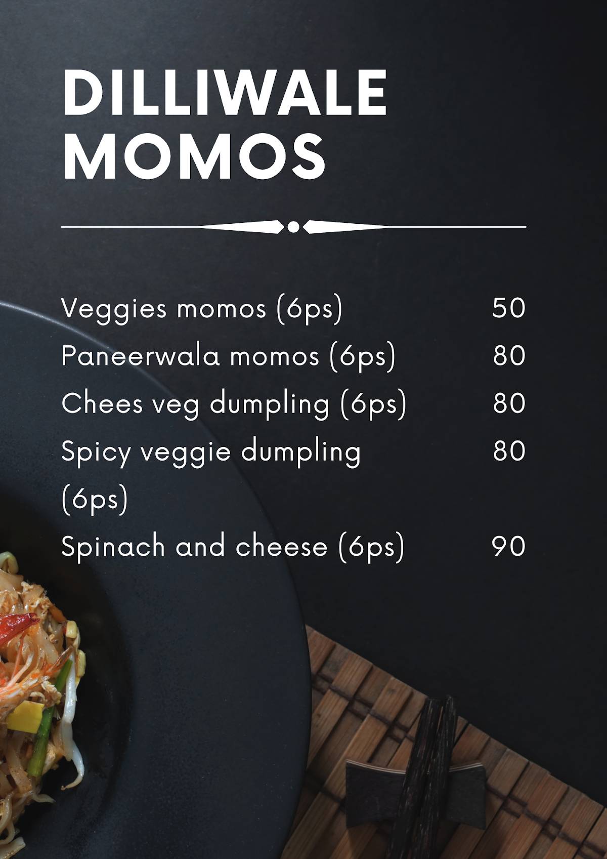 Menu at Dilliwale chole kulche and Momos, Vadodara