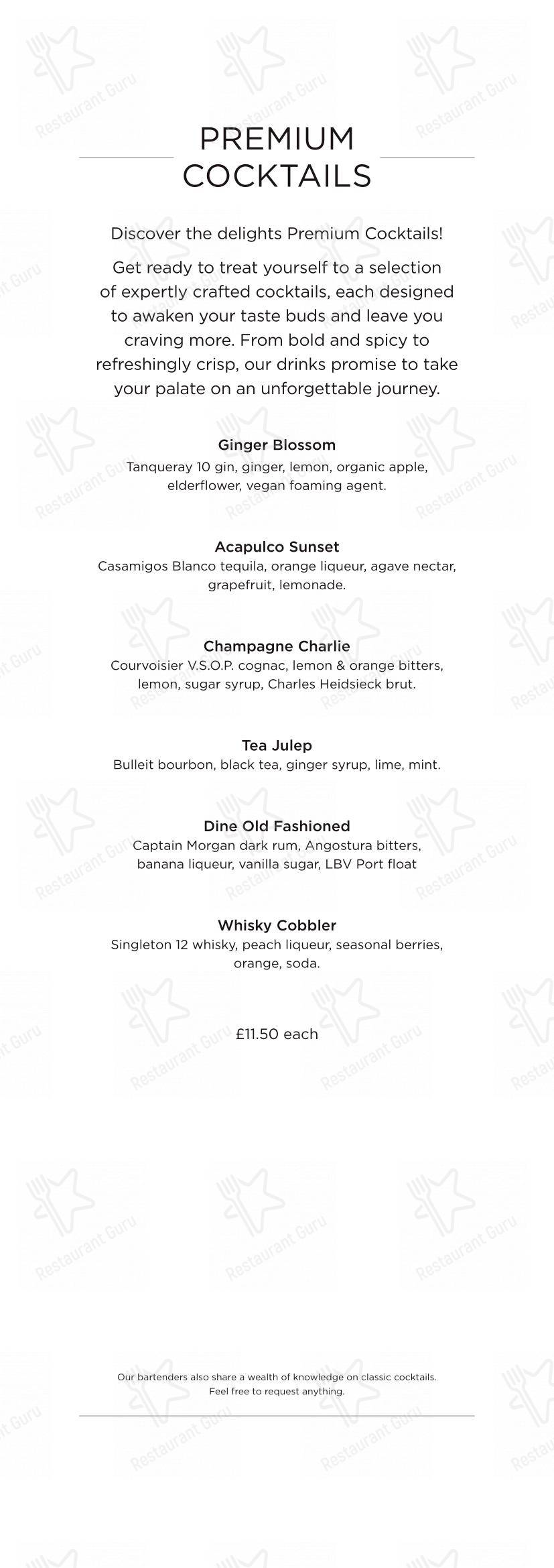 Menu at Dine Murrayfield restaurant, Edinburgh