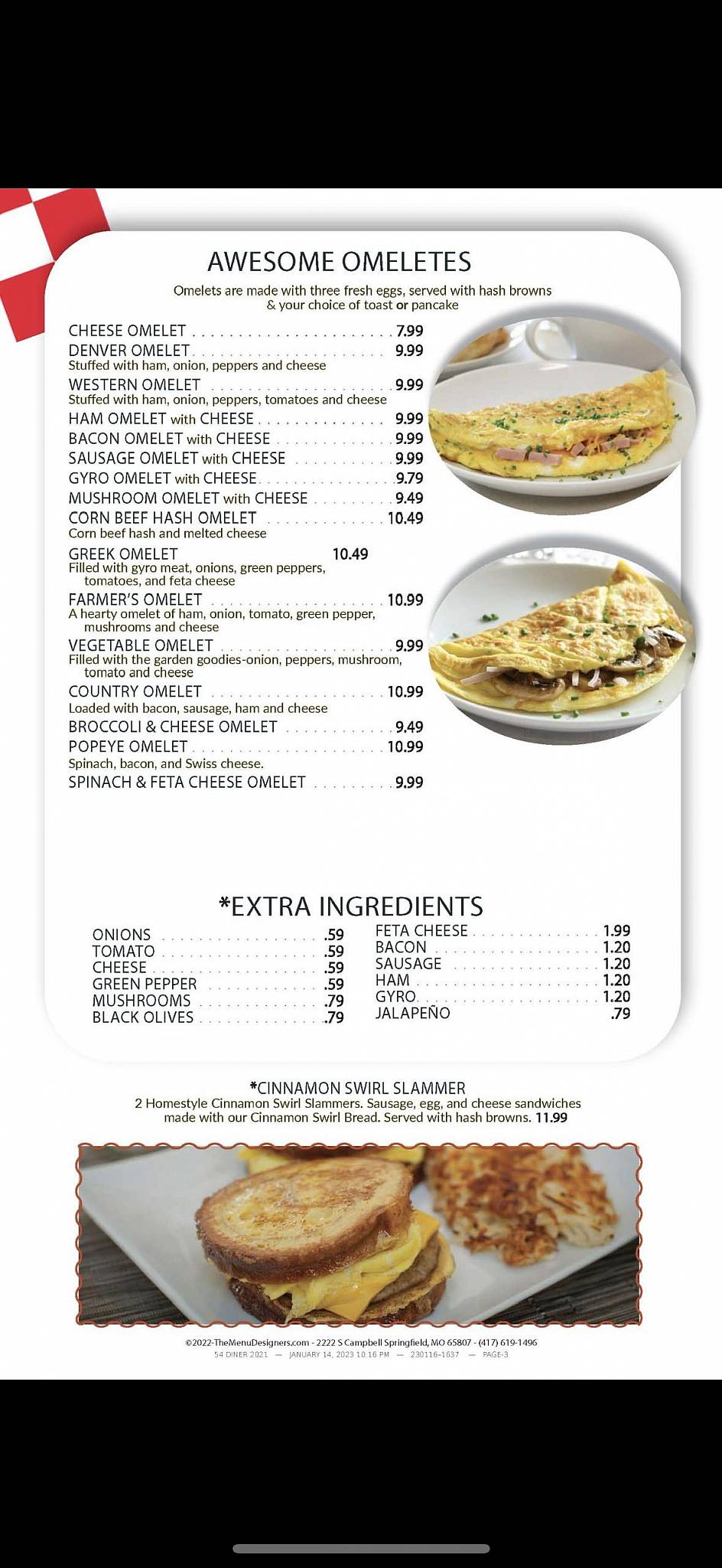 Menu at Diner 54 restaurant, Kirksville