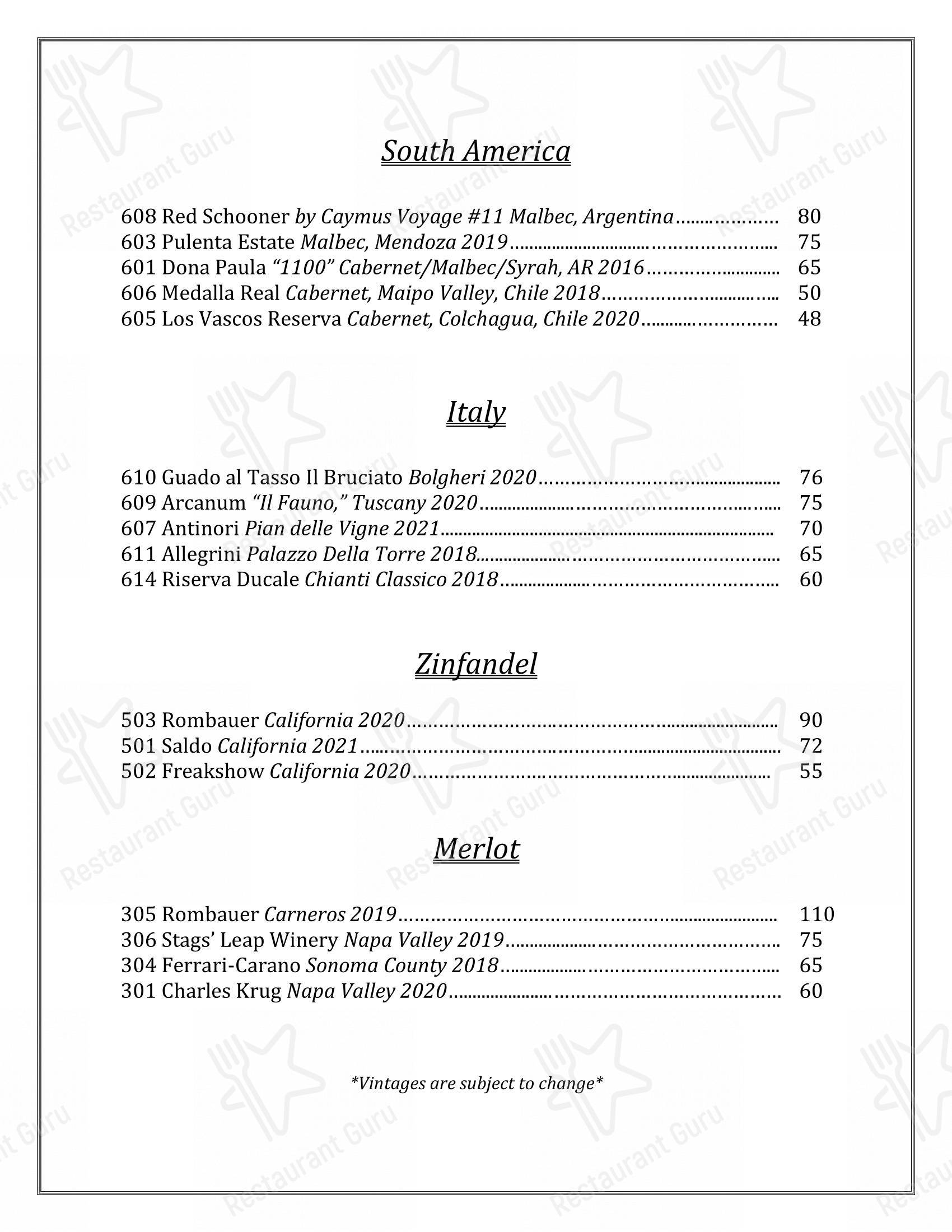Menu at Dino’s Steak and Claw House steakhouse, Grapevine