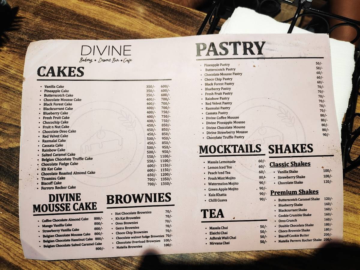Menu at Divine, New Delhi, C-5A