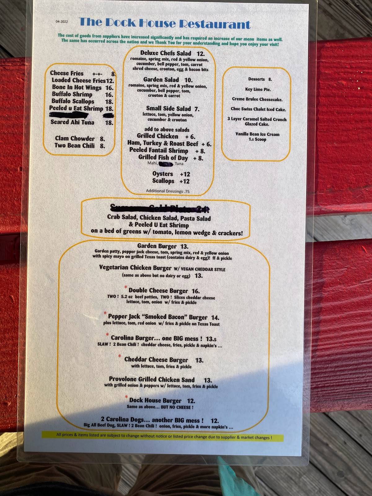Menu at Dock House Restaurant, Beaufort