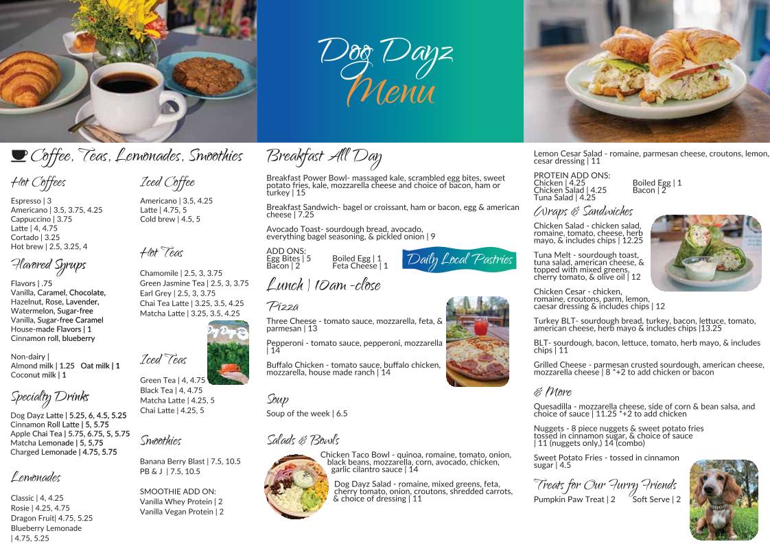 Menu at Dog Dayz Cafe, Winter Haven