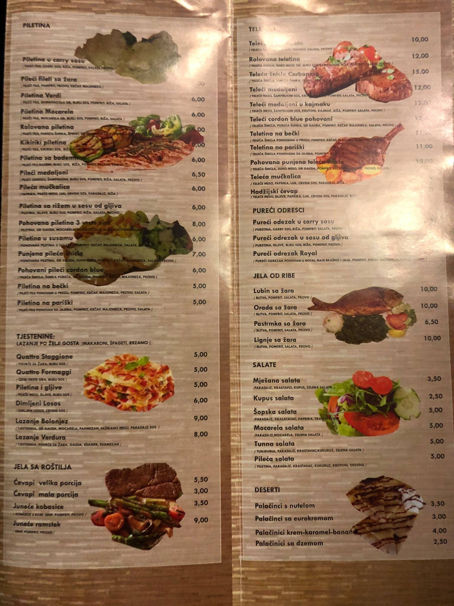 Menu at Dolcetto restaurant, Vogošća