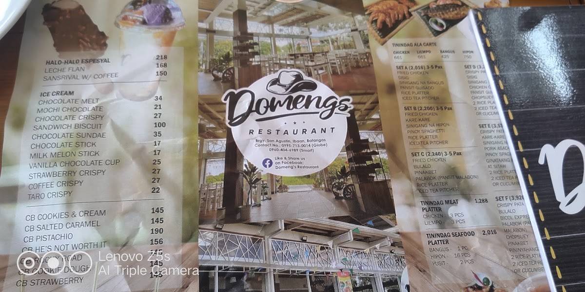 Menu at Domeng's Restaurant, Ibaan
