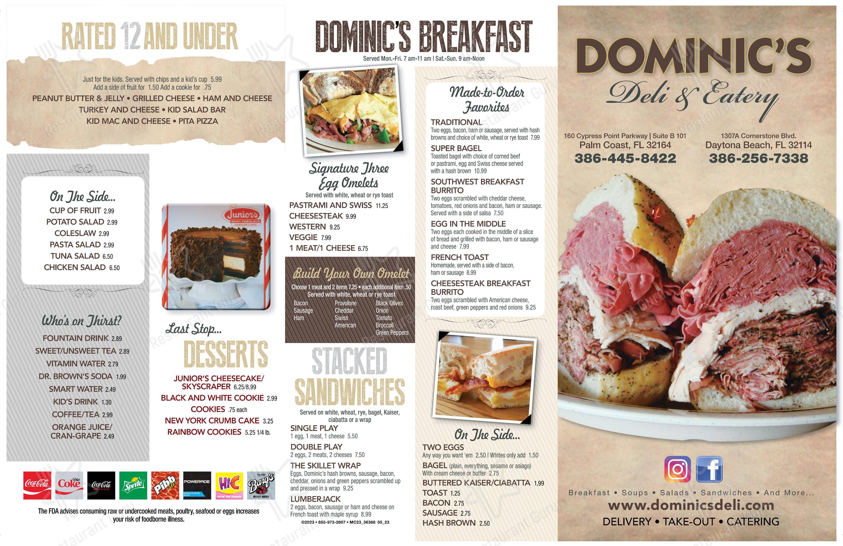 Menu at Dominics Deli restaurant, Palm Coast