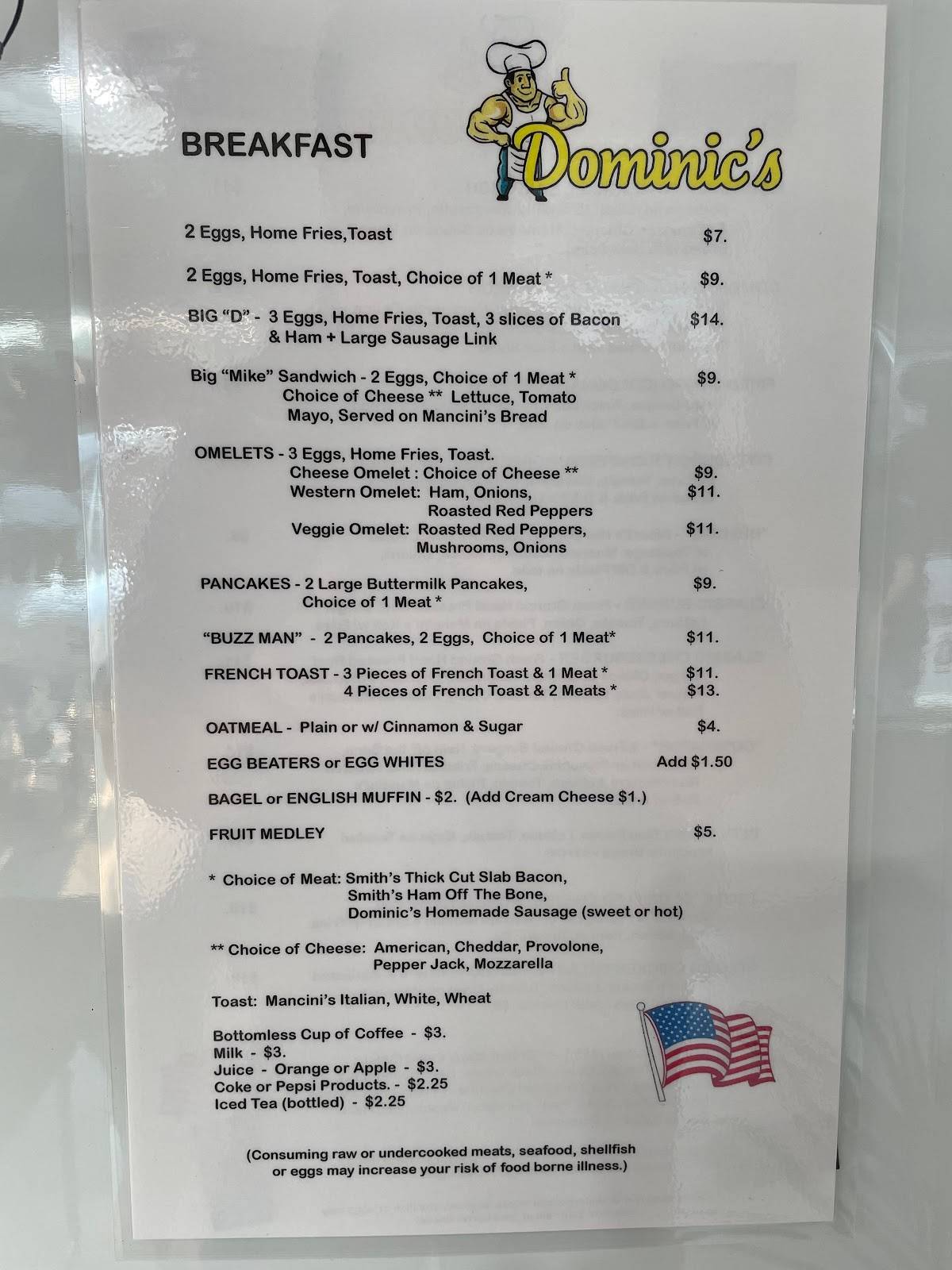 Menu at Dominic’s Diner restaurant, Ross Township