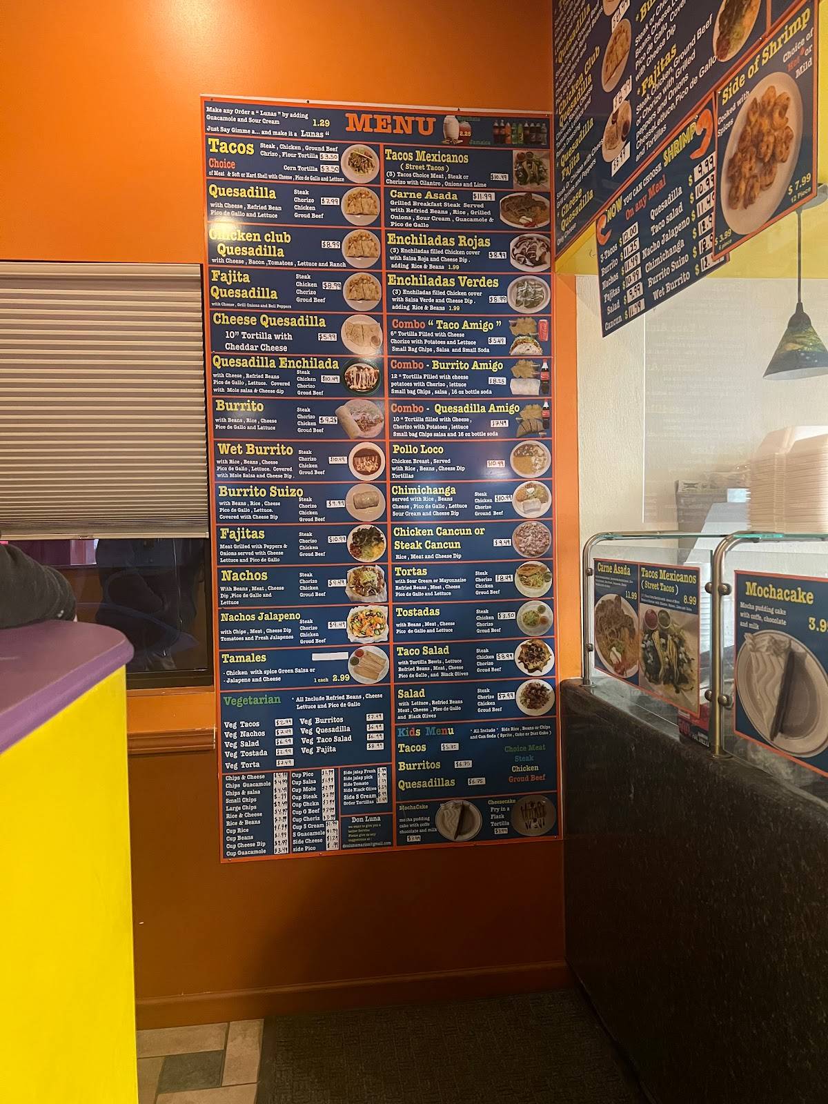 Carta del restaurante Don Luna, Harrisburg